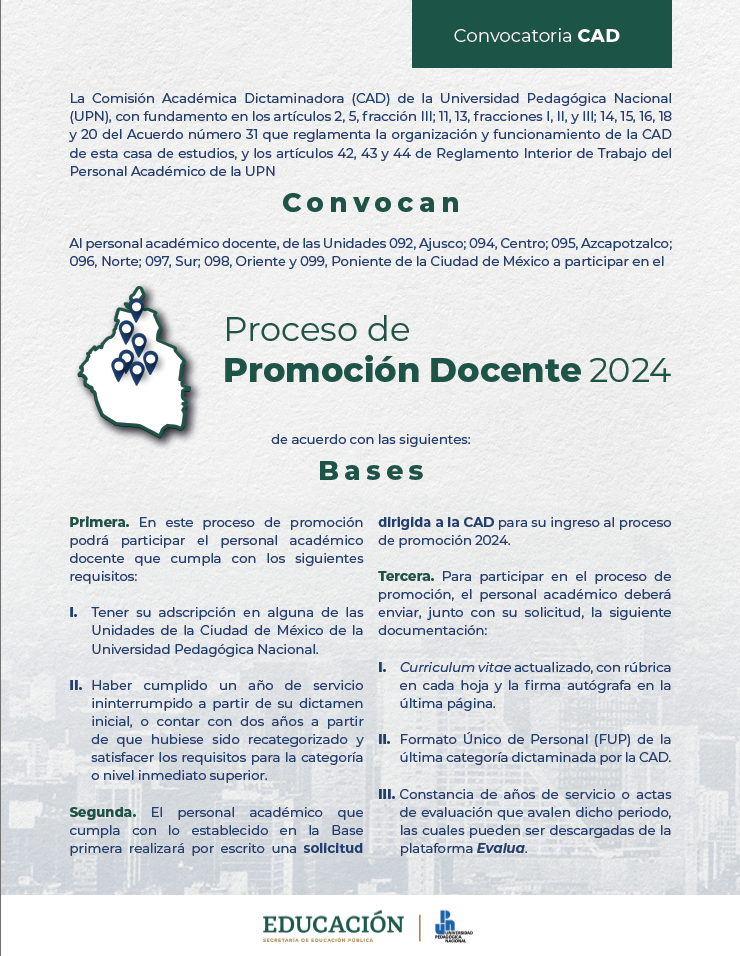 Proceso de Promoción Docente 2024 – Unidad UPN 099 CDMX, Poniente