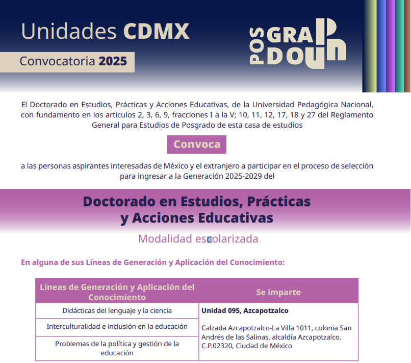 Convocatoria 2025 – Unidad UPN 099 CDMX, Poniente